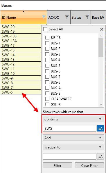Filtering Columns 