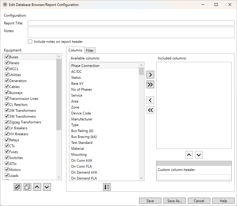 Database Browser and Report Configurations